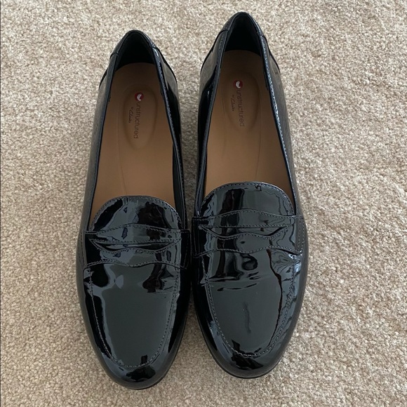 Clarks | Shoes | Un Blush Go Black Patent Leather Penny Loafer | Poshmark
